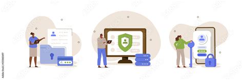 Cybersecurity Set Characters Using Cyber Security Services To Protect Private Personal Data