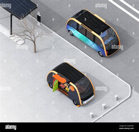 Image Of An Automated Bus And Unmanned Vending Vehicle With A Common Platform Concept Of