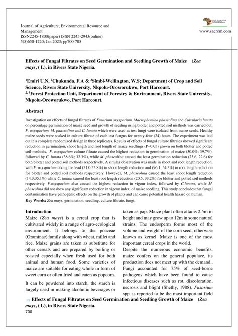 Pdf Effects Of Fungal Filtrates On Seed Germination And Seedling