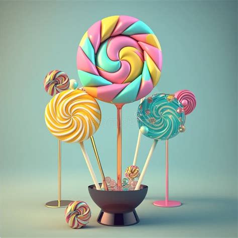 Multiple Standing Candies With Spiral Design Tasty And Delicious Sweet Candy Illustration
