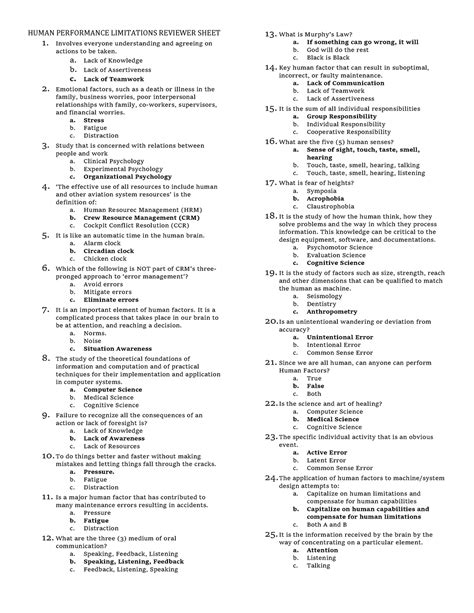 Human Performance Limitations Human Performance Limitations Reviewer