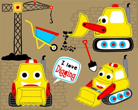 Vector Set Of Funny Digger Cartoon With Construction Elements 16882780