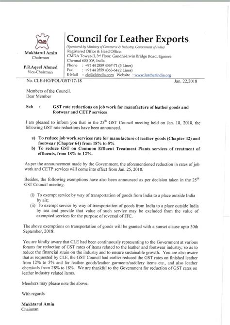 GST Circular Council For Leather Exports