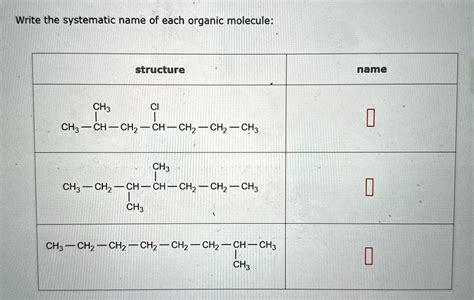 Write The Systematic Name Of Each Organic Molecule Ch3 Structure Ch3 Ch Ch2 Ch Ch2 Ch2 Ch3 Ch3