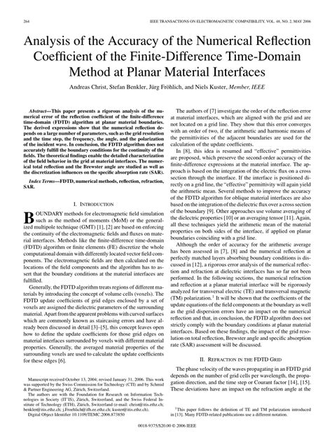Pdf Analysis Of The Accuracy Of The Numerical Reflection Coefficient