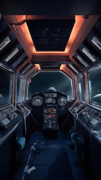 Spaceship Cockpit Interior Spacecraft Control Room Premium Ai Generated Image