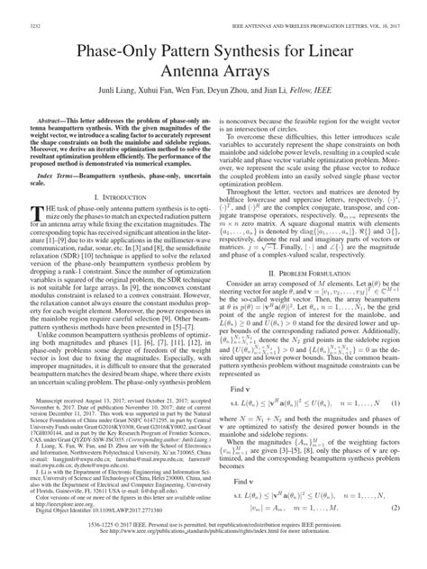 Phase Only Pattern Synthesis For Linear Antenna Array Pdf Matrix Mathematics