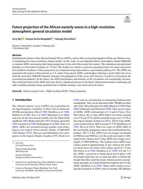 Pdf Future Projection Of The African Easterly Waves In A High