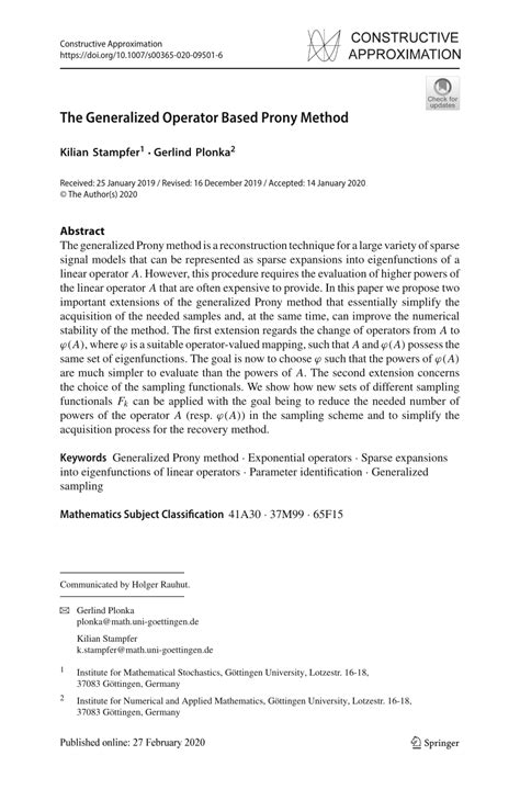 Pdf The Generalized Operator Based Prony Method