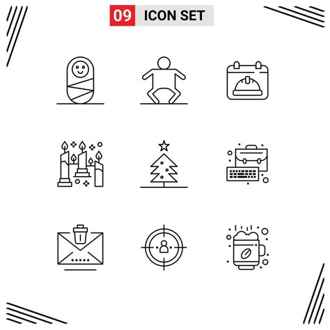 Modern Set Of 9 Outlines And Symbols Such As Bag Star Date Christmas