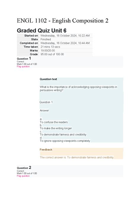 Engl 1102 Graded Quiz 2 Engl 1102 English Composition 2 Graded Quiz Unit 6 Started On