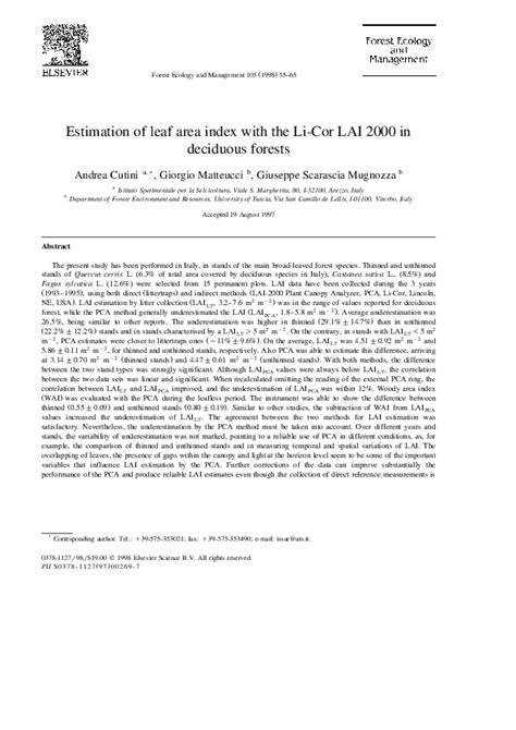 Pdf Estimation Of Leaf Area Index With The Li Cor Lai 2000 In Deciduous Forests