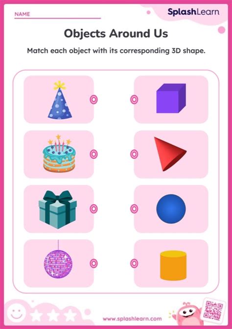 matching real life objects with 3d shapes worksheet