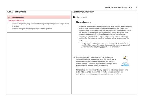 Topic Temperature MY Notes TOPIC TEMPERATURE THERMAL EQUILIBRIUM TOPIC TEMPERATURE