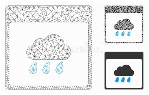 Rain Cloud Calendar Page Vector Mesh Carcass Model And Triangle Mosaic