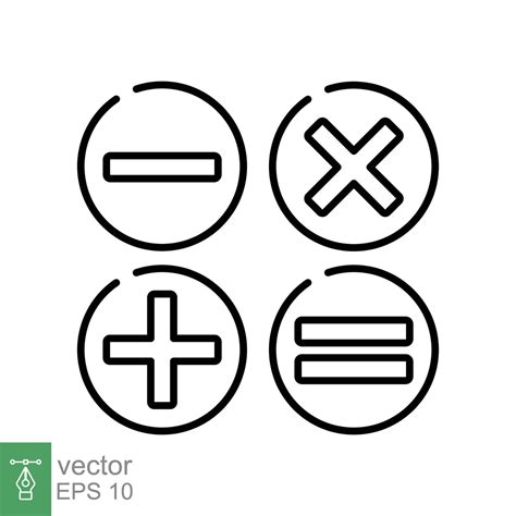 Math Sign Icon Simple Outline Style Plus Addition Minus Subtraction Multiply Divide
