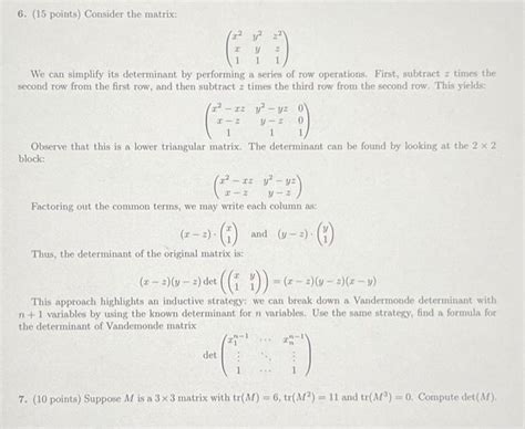 Solved 6 15 Points Consider The Matrix ⎝⎛x2x1y2y1z2z1⎠⎞