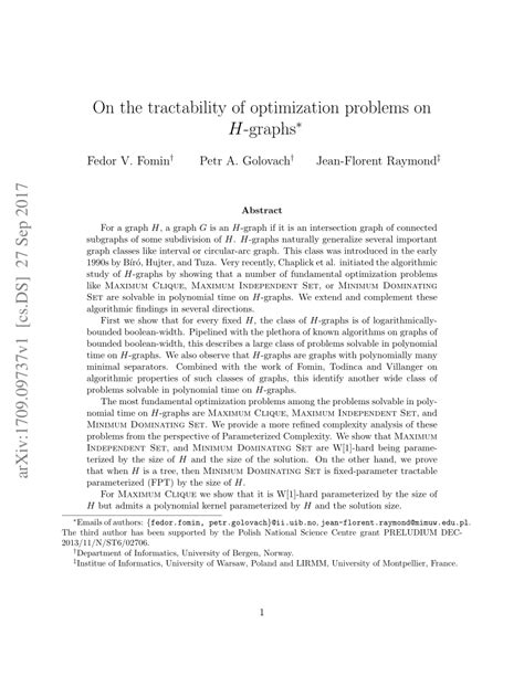Pdf On The Tractability Of Optimization Problems On H Graphs