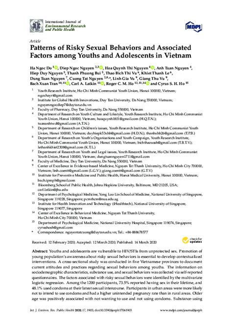 Pdf Patterns Of Risky Sexual Behaviors And Associated Factors Among