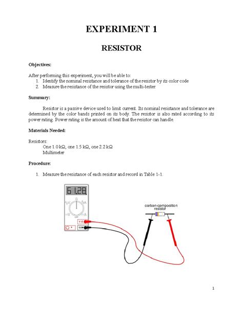 Experiment 1 Resistor EXPERIMENT 1 RESISTOR Objectives After Performing This Experiment You