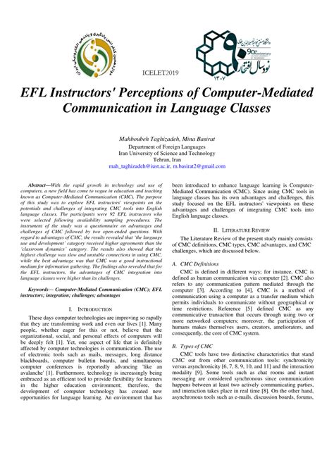 Pdf Efl Instructors Perceptions Of Computer Mediated Communication In Language Classes