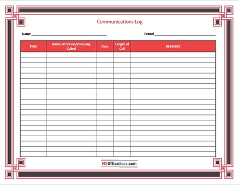 Communication Log Template Word