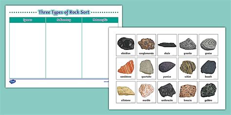 Igneous Sedimentary And Metamorphic Rocks Sorting Activity