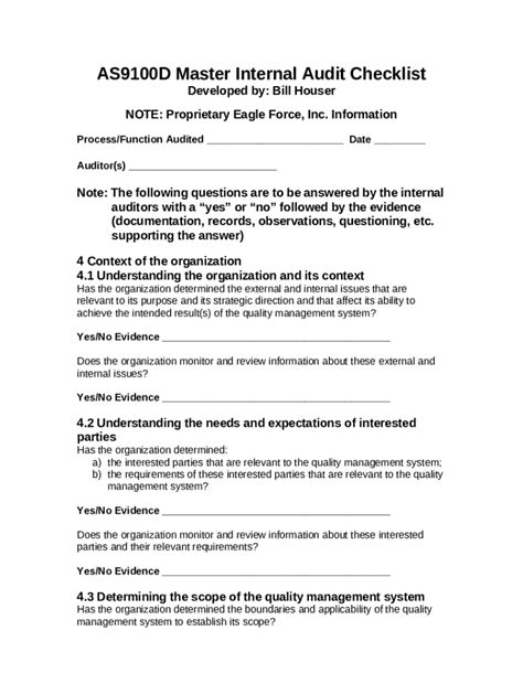 Free As9100 Rev D Internal Audit Checklistas9100 Rev D Fill Out And Sign