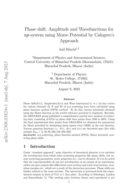 Pdf Phase Shift Amplitude And Wavefunctions For Np System Using Morse Potential By Calogeros