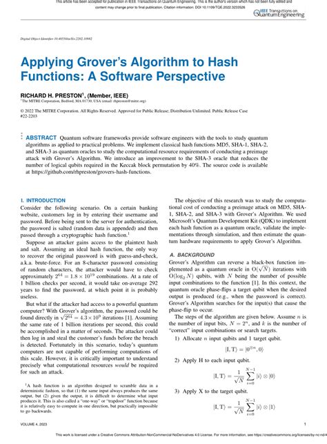 Pdf Applying Grovers Algorithm To Hash Functions A Software Perspective