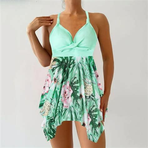 Fatuov Womens Floral Print Beach Tankinis Bathing Suits Clearance Plus