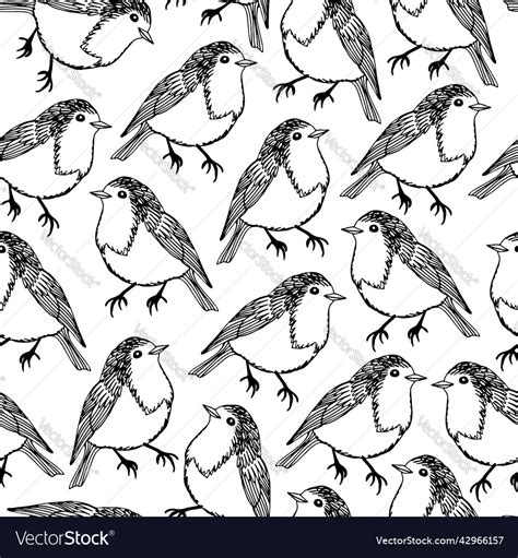 Cute Birds Seamless Pattern Hand Drawn Robin Vector Image