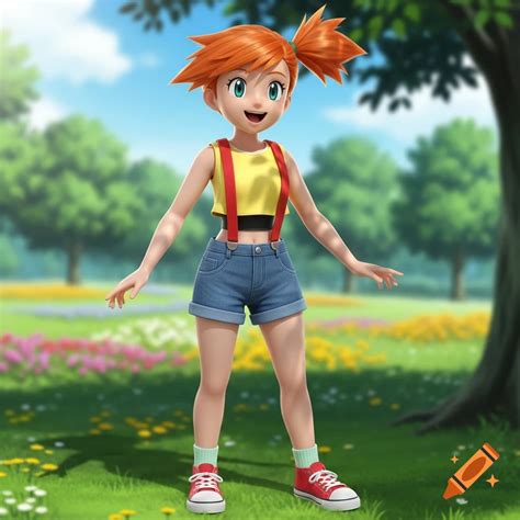 A 3d Rendered Misty From Pokemon With Orange Hair And A Yellow Crop