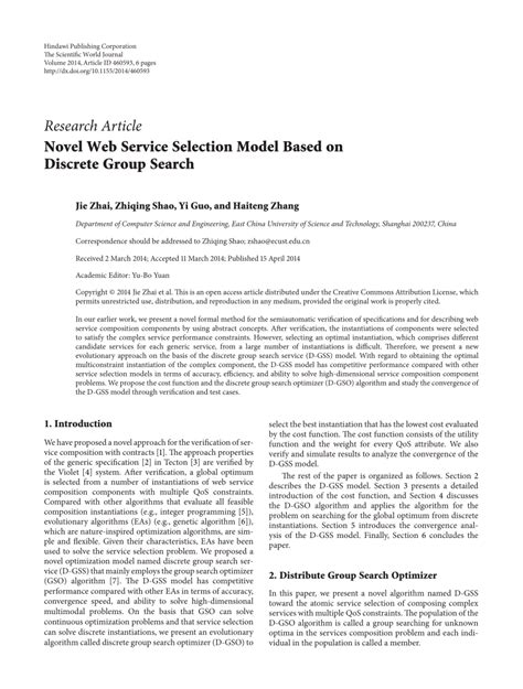 Pdf Novel Web Service Selection Model Based On Discrete Group Search