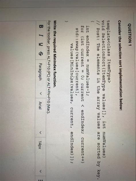 Solved Question 1 Consider The Selection Sort Implementation