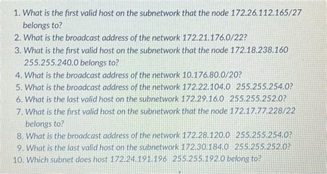 Solved 1 What Is The First Valid Host On The Subnetwork