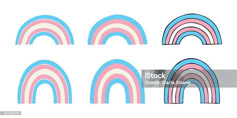 다채로운 무지개 모양의 세트 트랜스젠더 프라이드 플래그 행복한 프라이드 데이 Lgbtqia 커뮤니티 프라이드 월 벡터 포스터 스티커 로고 카드에 대한 손으로 그린 낙서 0