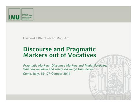 Pdf Discourse And Pragmatic Markers Out Of Vocatives