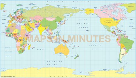 Vector World Political Map In The Equirectangular Projection Japan