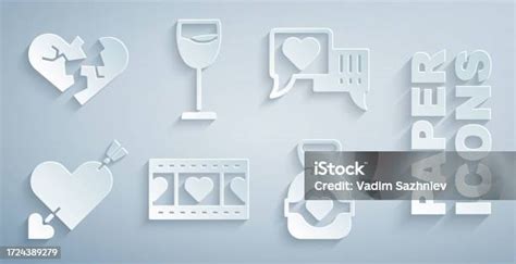 마음 말풍선의 심장 아무르와 화살 초콜릿 캔디 와인 잔 깨진 또는 이혼 아이콘으로 비디오 재생을 설정합니다 벡터 3차원 형태에 대한 스톡 벡터 아트 및 기타 이미지 Istock