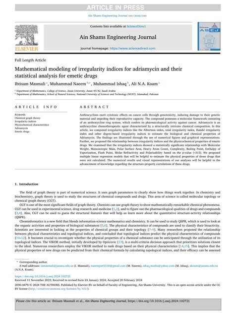 Pdf Mathematical Modeling Of Irregularity Indices For Adriamycin And