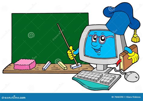Computer Teacher With Blackboard Stock Vector Illustration Of Color Information 7846590