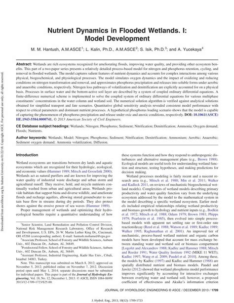 Pdf Nutrient Dynamics In Flooded Wetlands I Model …kalinla Papers Jhe2012 Wetland P1