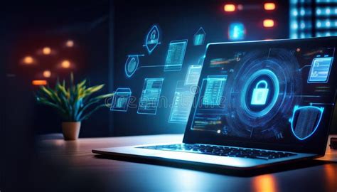 Laptop Displaying Holographic Interface With Ai Driven Compliance Metrics Showcasing Security