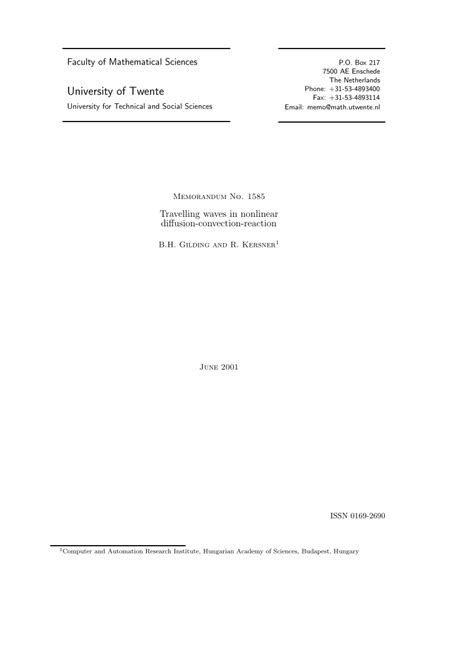Pdf Travelling Waves In Nonlinear Diffusion Convection Reaction