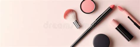 A Neat Layout Of Various Cosmetic Products Like Lipstick Makeup