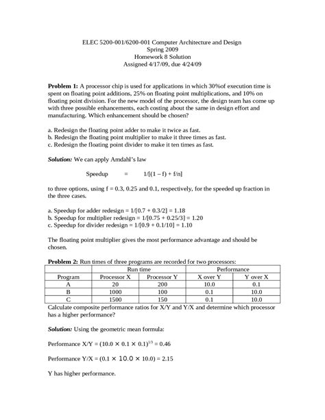 computer architecture and design homework 8 solutions elec 5200