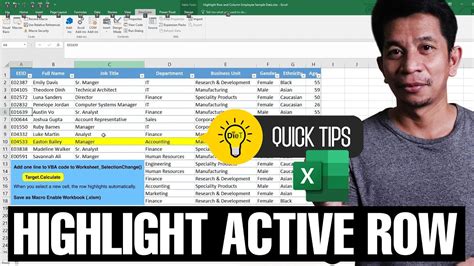 How To Highlight Active Row Automatically In Excel Youtube