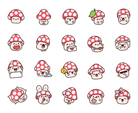 귀여운 카와이 버섯 만화 캐릭터 프리미엄 벡터