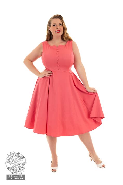 Pink Donna Swing Dress In Plus Size In Pink Hearts And Roses London